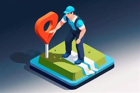 Isometric Man Climbing Map Pin Premium Ai Generated Image
