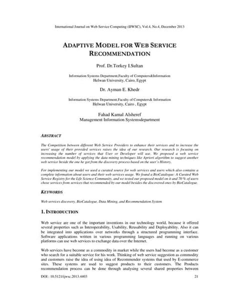 Adaptive Model For Web Service Recommendation Pdf