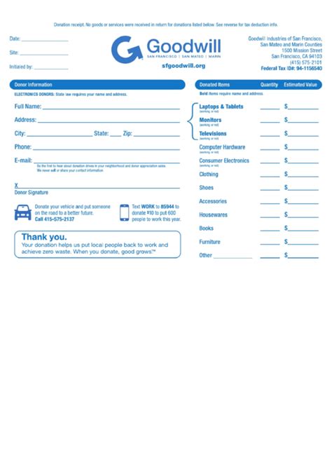 Pdf Printable Goodwill Donation Receipt Printable Templates