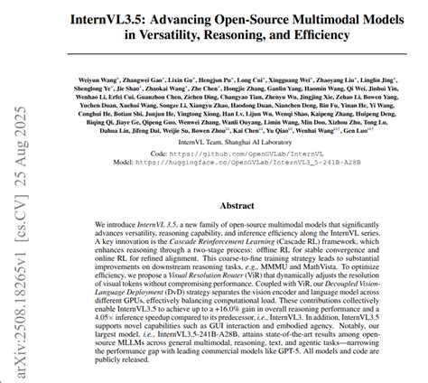 Shanghai Ai Lab Launches Internvl35 Multimodal Ai With 16 Better Reasoning 405× Speed