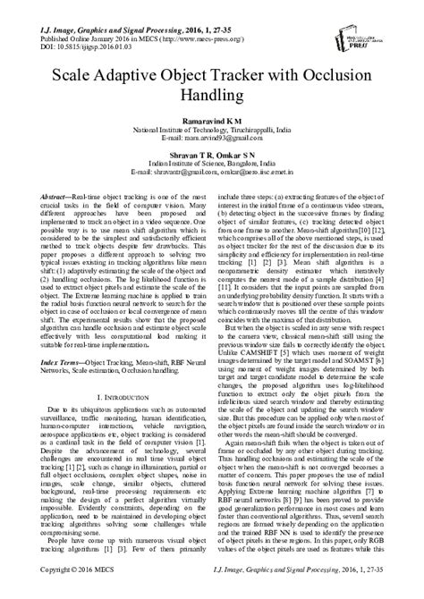 Pdf Scale Adaptive Object Tracker With Occlusion Handling