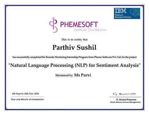 Artificialintelligence Nlp Machinelearning Sentimentanalysis Parthiv Sushil