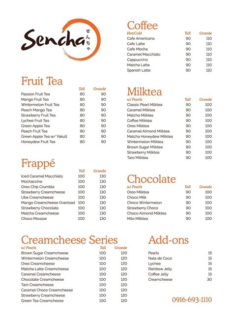 Menu At Sencha Milktea And Coffee Soledad Ave Restaurant Parañaque