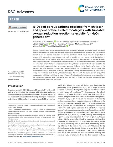Pdf N Doped Porous Carbons Obtained From Chitosan And Spent Coffee As