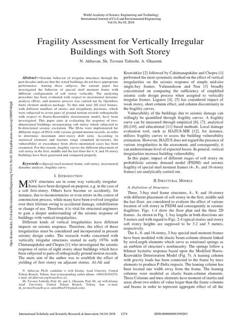 Fragility Assessment For Vertically Irregular Buildings With Soft Storey N Akhavan Sh