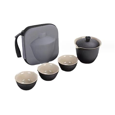 Комплект от 4 части за китайски чай Gaiwan 3 чаши готови за пътуване Ceramic Black 170 Ml