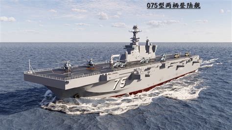 075型两栖攻击舰 航洋海浪海沫 075军舰 登陆舰 直10模型 场景空间建筑 作品模型 Cg模型网