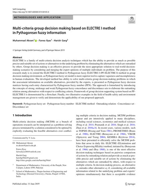 Pdf Multi Criteria Group Decision Making Based On Electre I Method In