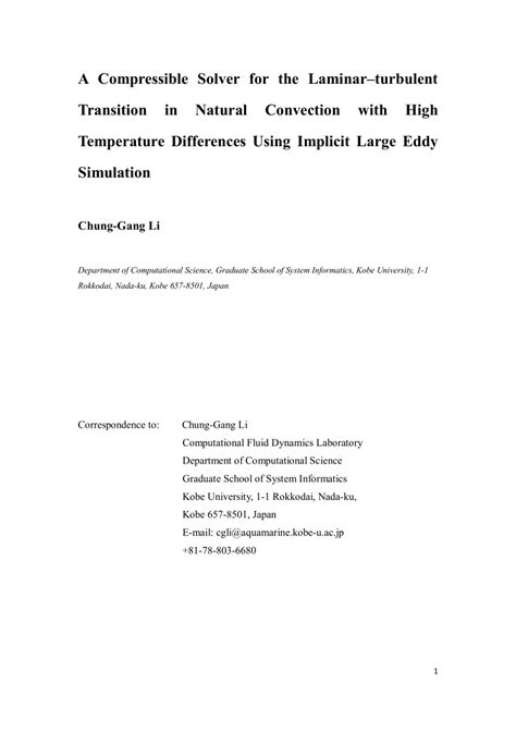 Pdf A Compressible Solver For The Laminarturbulent Transition In Natural Convection With High