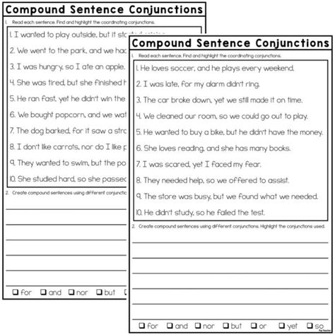 Compound Sentence Conjunctions Using Coordinating Conjunctions