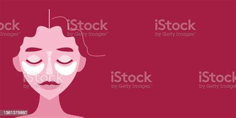 눈을 감고 눈 밑에 패치를 하고 공간을 복사하는 젊은 여성의 얼굴 분홍에 대한 스톡 벡터 아트 및 기타 이미지 분홍 뷰티 스파 빨강 Istock