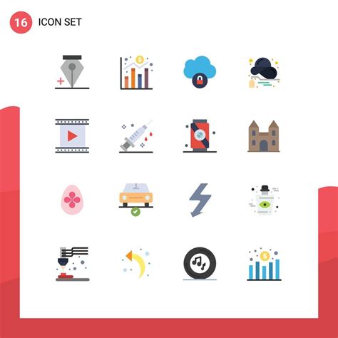 Pack Of 16 Creative Flat Colors Of Add Lock Digital Economy Discount Editable Pack Of Creative