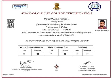 sarang joshi on linkedin python programming proctoredexam nptel