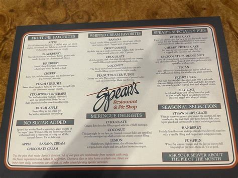 Menu At Spears Restaurant And Pie Shop Wichita W Maple St