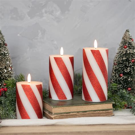 6 Red 3d Flame Candy Cane Pillar Candle Ragon House
