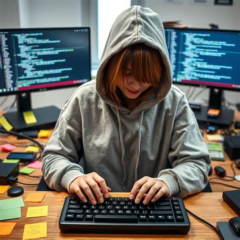 Focused Female Web Developer In Action