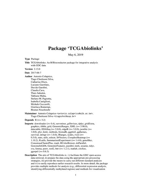 fillable online bioconductor riken tcgaworkflow development version