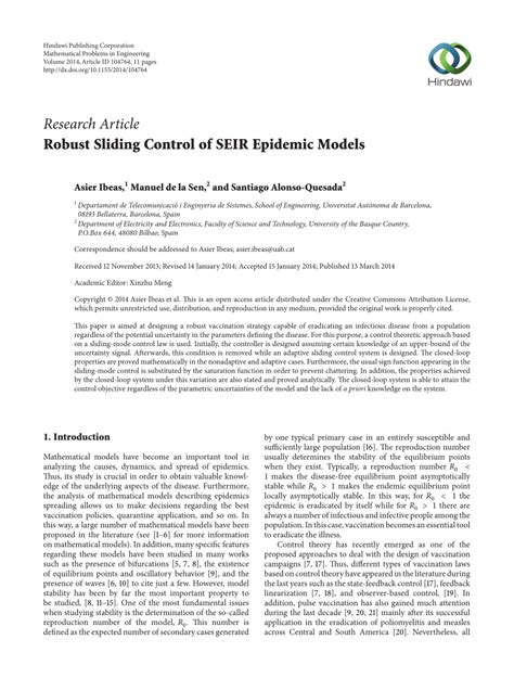 Pdf Robust Sliding Control Of Seir Epidemic Models