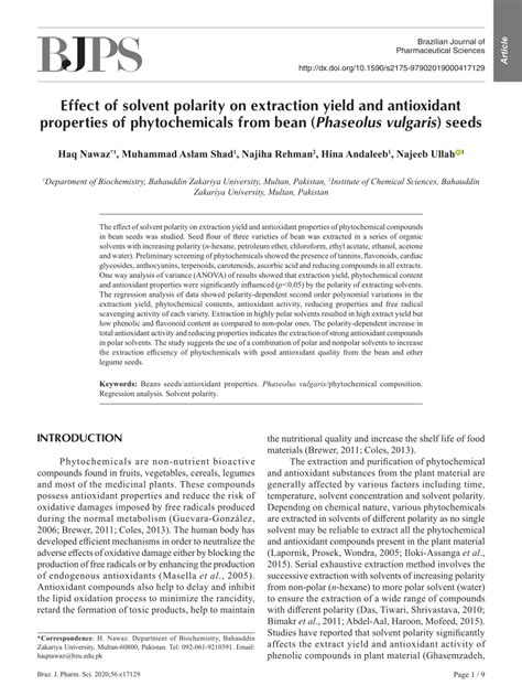 PDF Effect Of Solvent Polarity On Extraction Yield And Antioxidant Properties Of