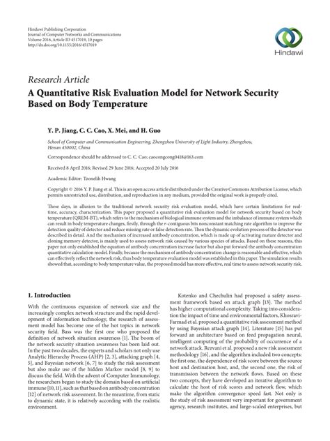 Pdf A Quantitative Risk Evaluation Model For Network Security Based