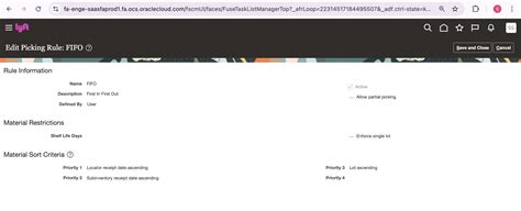 Can Someone Let Me Know If This The Correct Material Sorting Criteria For FIFO Cloud Customer
