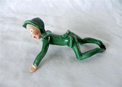 Vintage 1950s Japan Pixie Elf Green Porcelain Figurine 4274599892
