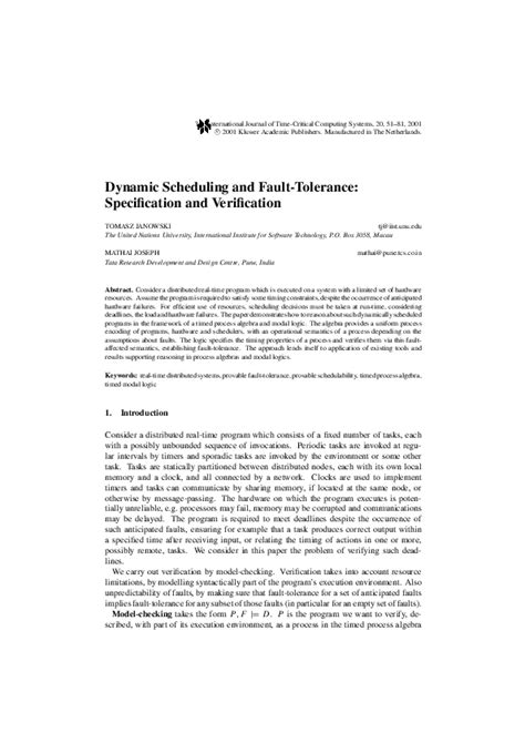 Pdf Dynamic Scheduling And Fault Tolerance Specification And Verification
