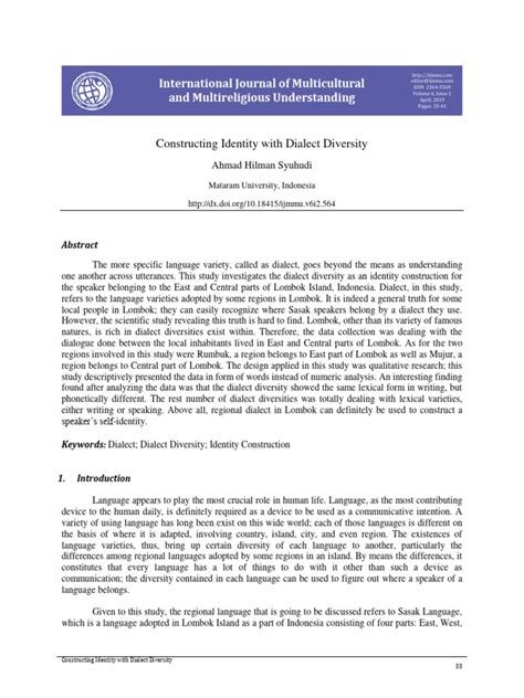 Constructing Identity With Dialect Diversity Pdf Dialect Language Acquisition