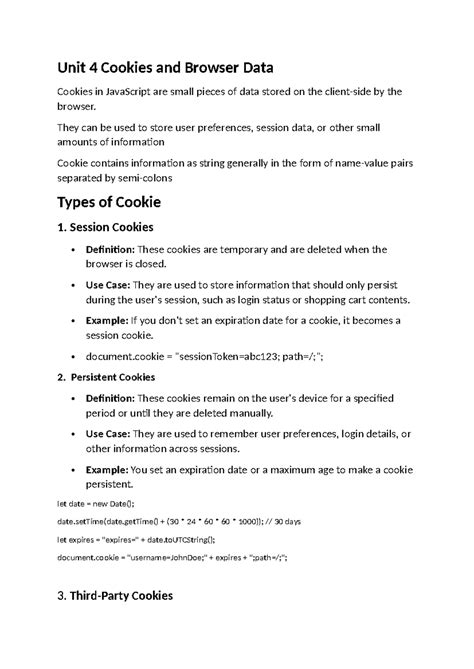 unit 4 cookies and browser data they can be used to store user