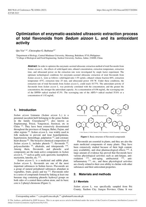 Pdf Optimization Of Enzymatic Assisted Ultrasonic Extraction Process Of Total Flavonoids From