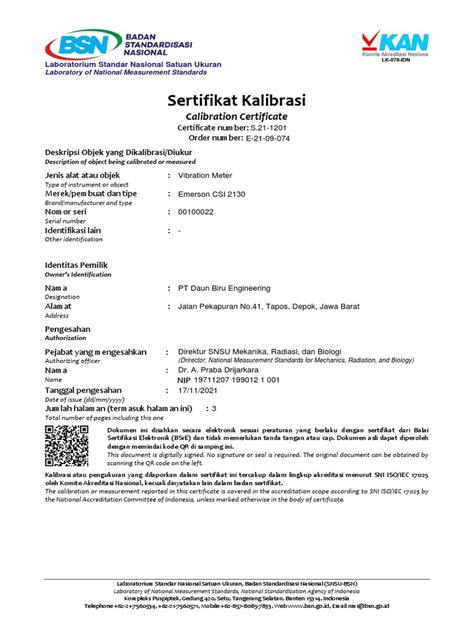 Sertifikat Kalibrasi Calibration Certificate Pdf