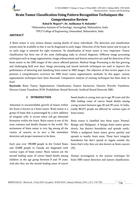 Pdf Brain Tumor Classification Using Pattern Recognition Techniques The Comprehensive Review