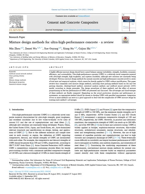 Zhoumixture Design Methods For Ultra High Performance Concrete A