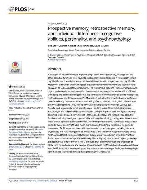 Pdf Prospective Memory Retrospective Memory And Individual Differences In Cognitive
