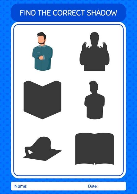 미취학 아동 활동 시트를 위한 기도 워크시트로 올바른 그림자 게임 찾기 프리미엄 벡터