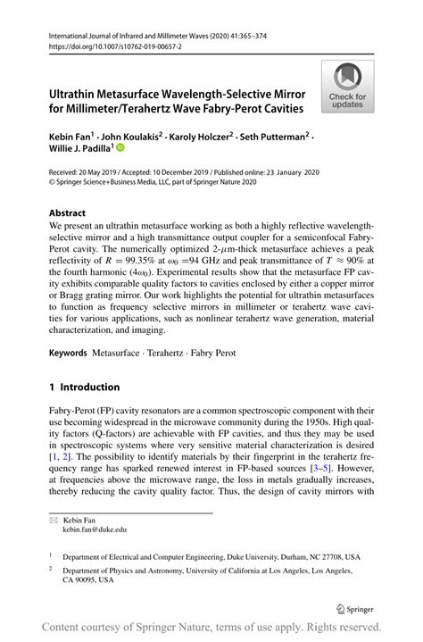 Ultrathin Metasurface Wavelength Selective Mirror For Millimeter