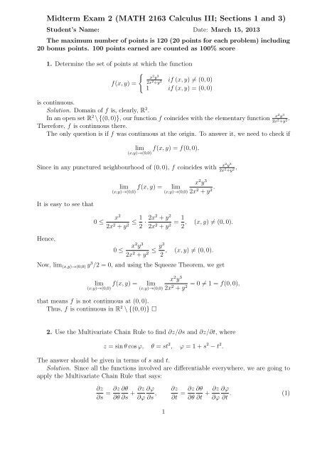 Midterm Exam 2 Math 2163 Calculus Iii Sections 1 And 3