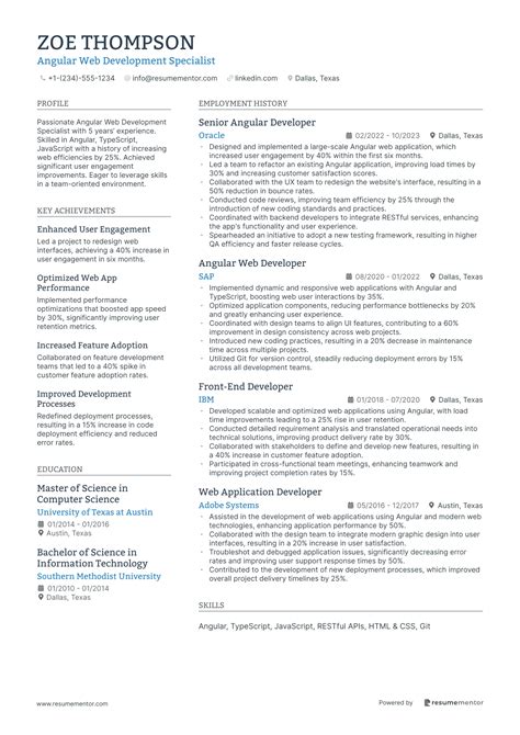 Angular Developer Resume Example Free To Edit Ats Friendly Pdf 2025