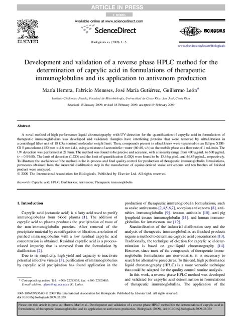 Pdf Development And Validation Of A Reverse Phase Hplc Method For The Determination Of