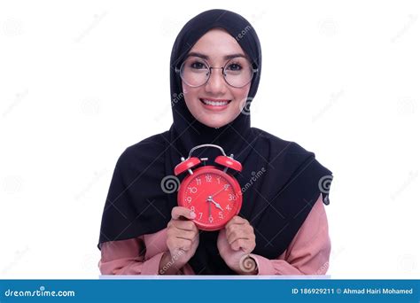 Emotion Face Or Expression Muslim Woman Face With Deference Time Clock Stock Image Image Of