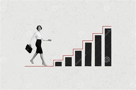Trend Artwork Composite Sketch Photo Collage Of Young Strong Business Lady Step On Platform