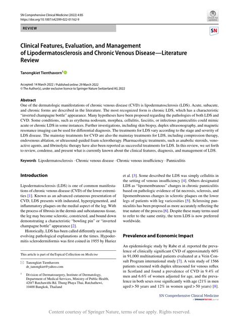 Clinical Features Evaluation And Management Of Lipodermatosclerosis And Chronic Venous Disease