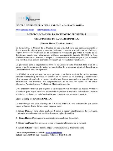 Metodologia Para Ciclo Phva Pdf Planificación Toma De Decisiones
