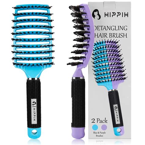 Boar Bristle Hair Brush 2 Pack Hippih Wet And Dry Curved Vented Brush