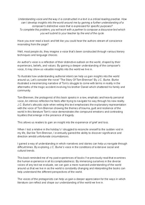 Discursive Text Understanding Voice And The Way It Is Constructed In A Text Is A Critical