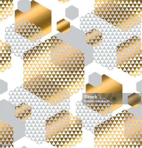 금과 회색 색상 창조적 인 반복 모티브 삼각형과 육각형 형태 는 종이 또는 직물을 포장합니다 기하학적 Dinamic 스타일의