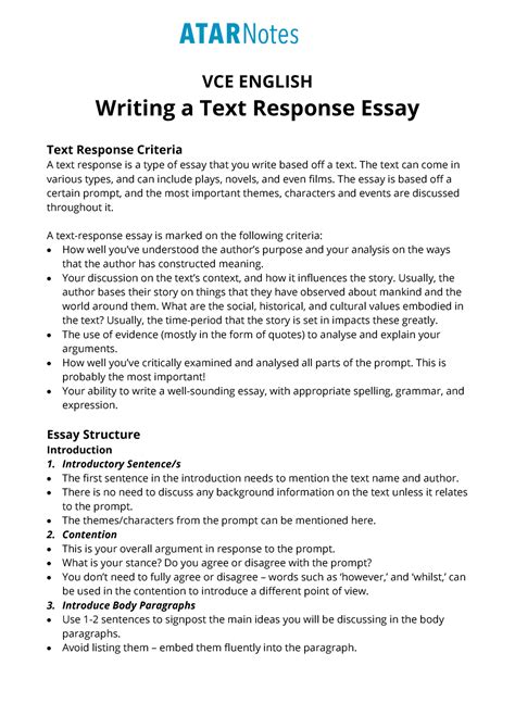 text response essay notes vce english writing a text response essay