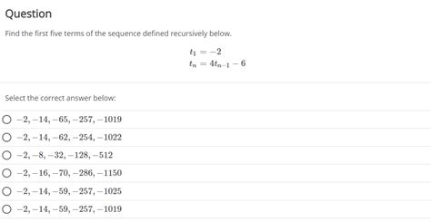 solved find the first five terms of the sequence defined