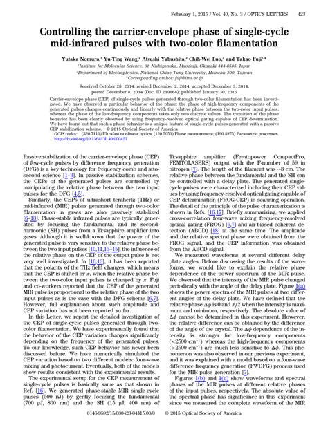 Pdf Controlling The Carrier Envelope Phase Of Single Cycle Mid Infrared Pulses With Two Color
