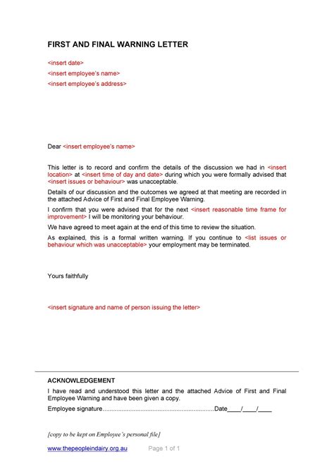 memo first warning sample pdf template